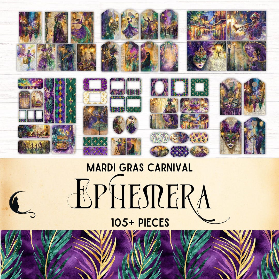 Mardi Gras Ephemera Kit, Printable Ephemera, Vintage Masquerade Digital ...