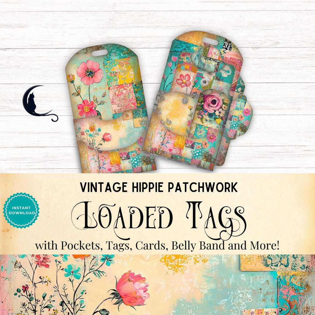 Hippie Patchwork Loaded Tag, Printable Junk Journal Ephemera, Loaded ...