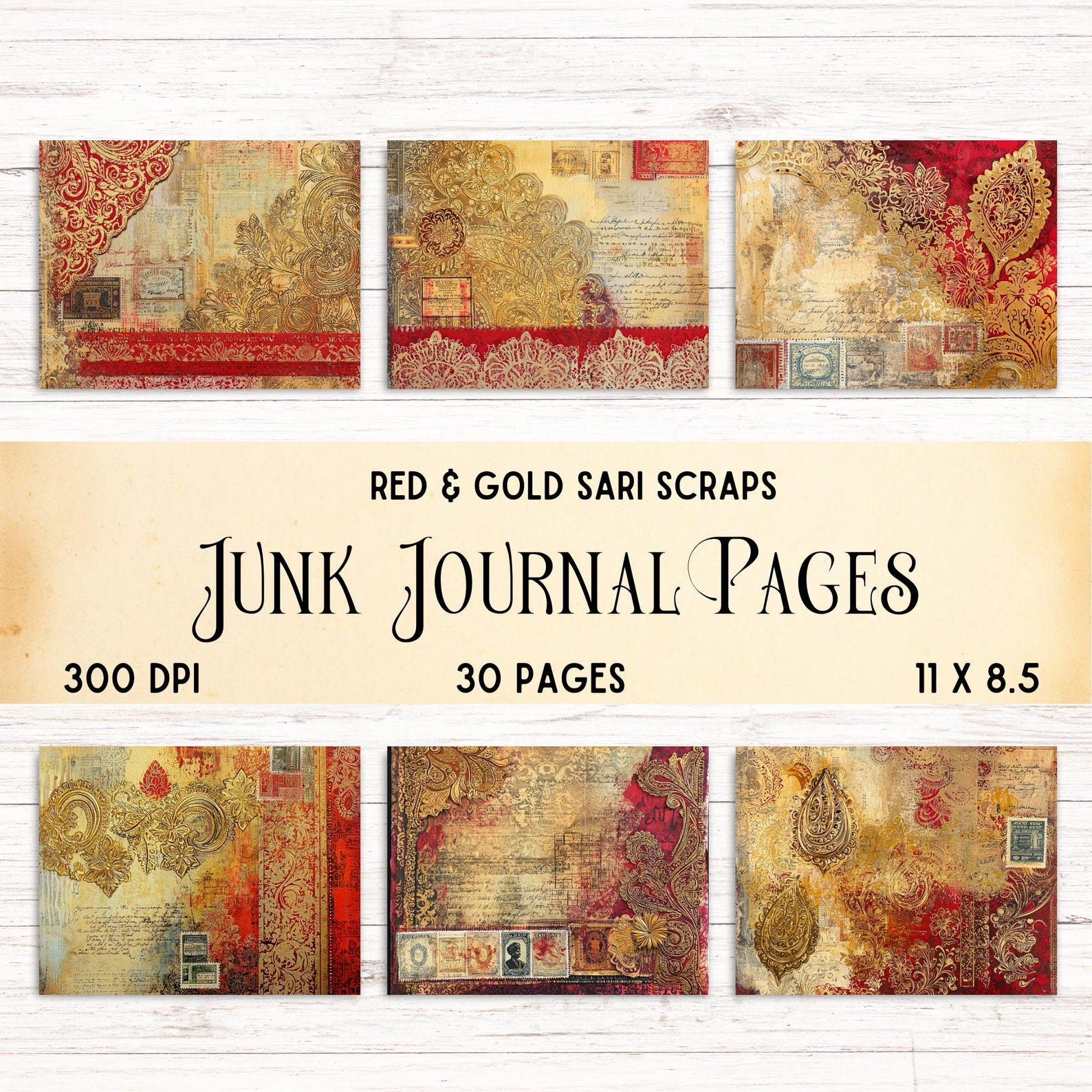 Vintage Indian Sari Scraps Collage Junk Journal Pages Antique Scrapbook ...