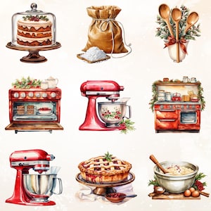 Retro Christmas Bakery Clipart, Commercial Use, Retro Handdrawn Baking ...