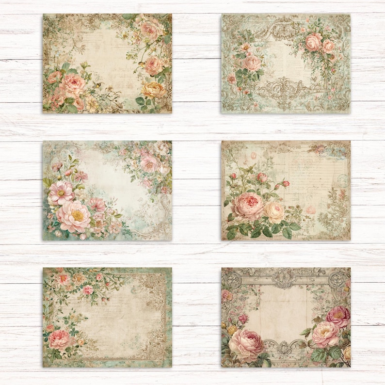Shabby Chic Floral Borders Junk Journal Pages, Printable Vintage ...