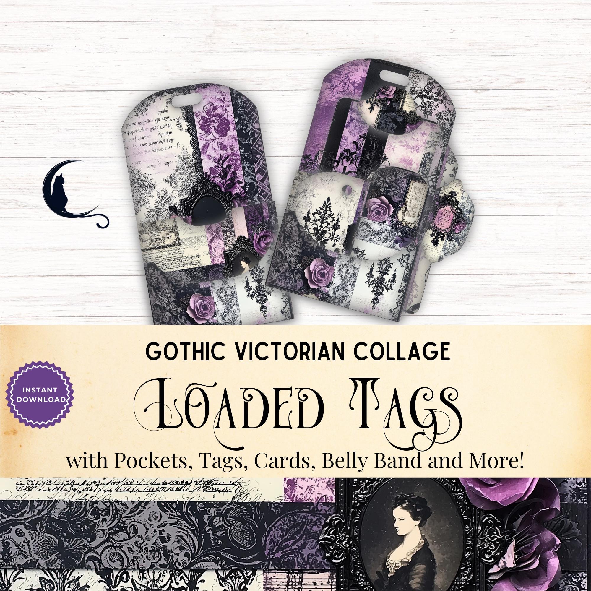 Gothic Victorian Collage Loaded Tag, Printable Junk Journal Ephemera ...