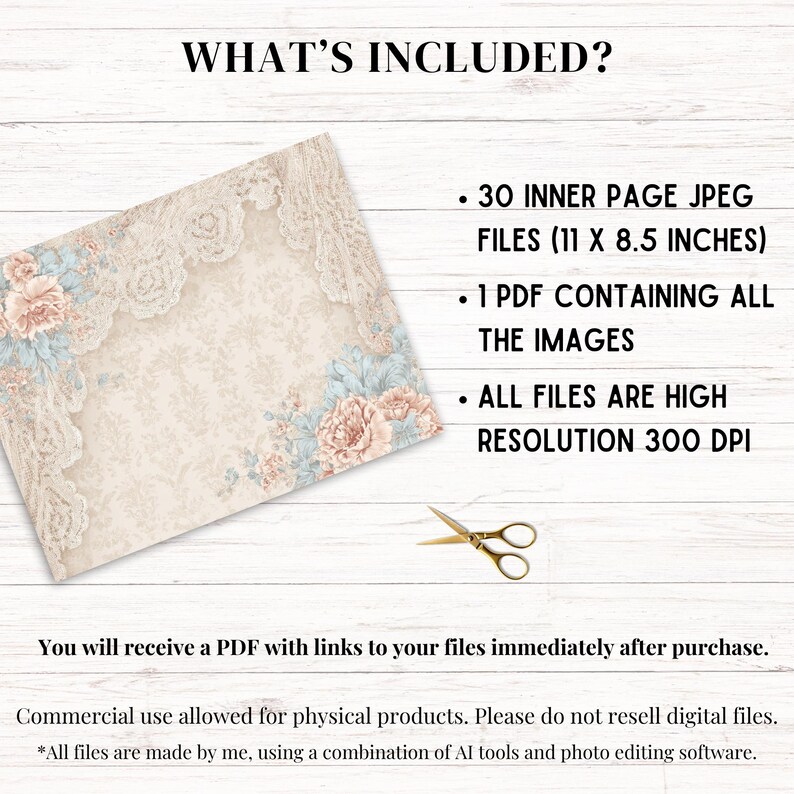 Antique Pastel Damask & Lace Digital Paper, Vintage Junk Journal ...