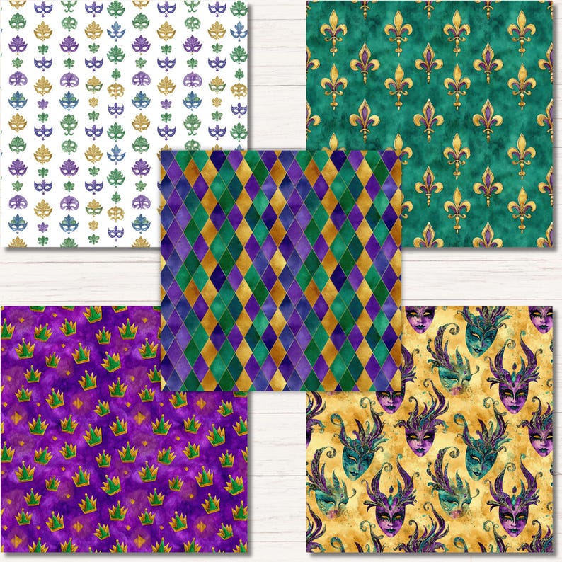 Mardi Gras Digital Paper Pack, Seamless Patterns for Scrapbooking, DIY ...
