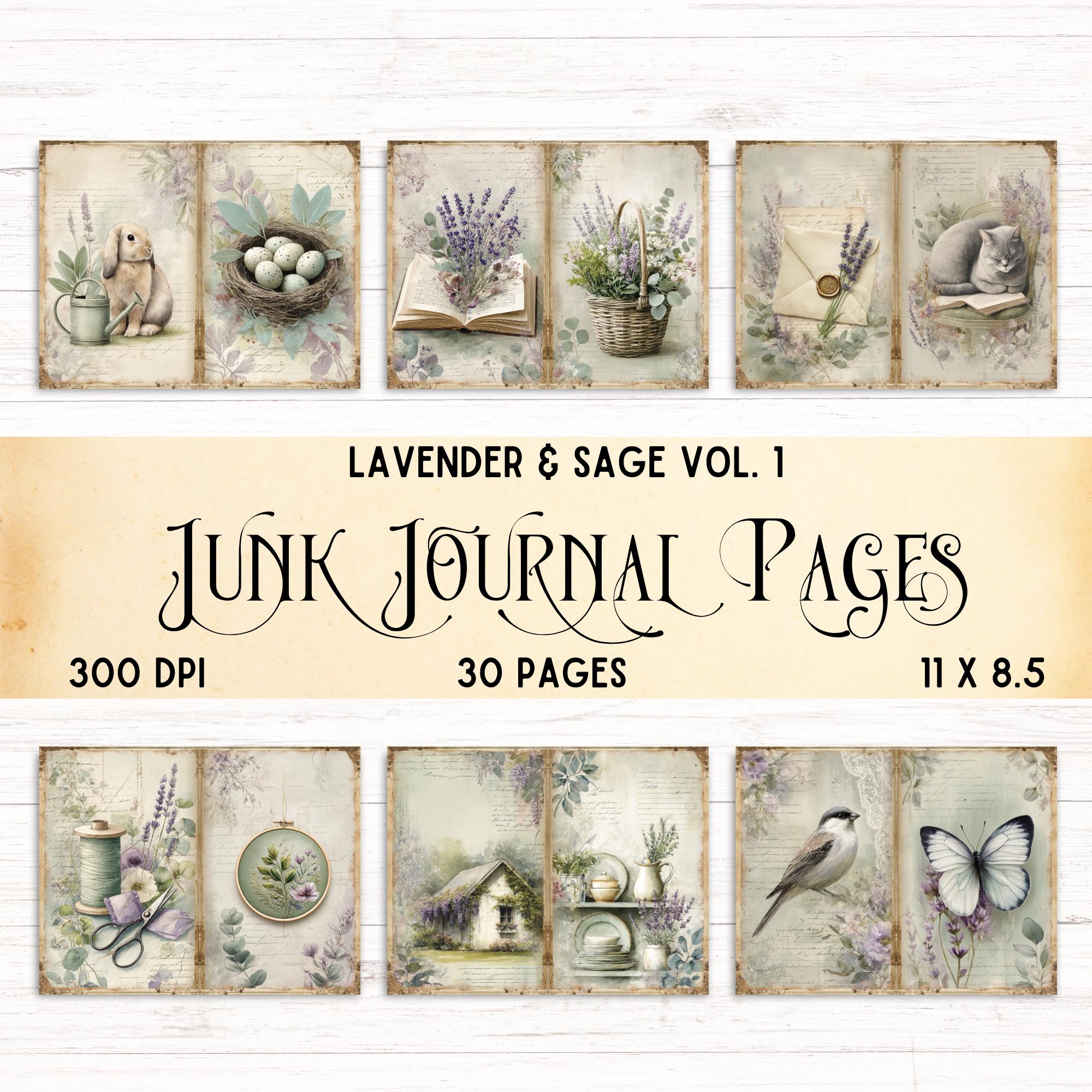 Lavender and Sage Junk Journal Pages, Vintage Scrapbook Paper ...