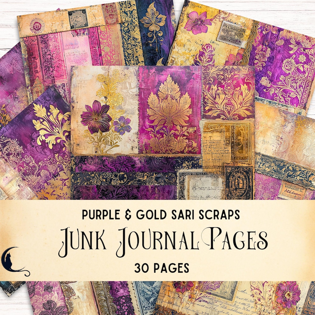 Vintage Indian Sari Scraps Collage Junk Journal Pages Antique Scrapbook ...
