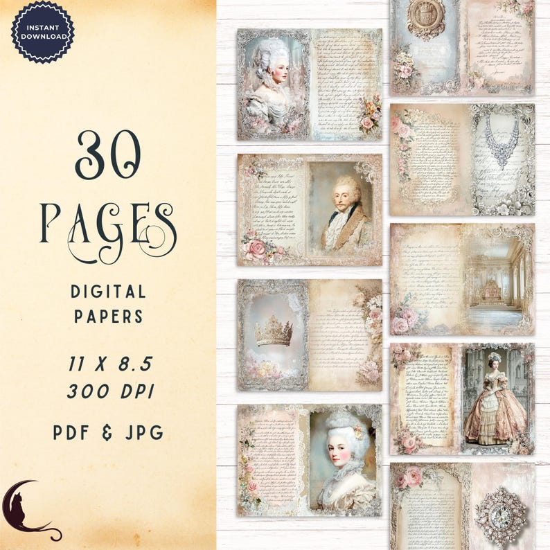 Marie Antoinette Junk Journal Kit Rococo Revival Digital Paper, French ...