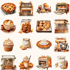 Autumn Bakery Clipart, Coffee Lover PNG, Autumn Treats, Watercolor ...