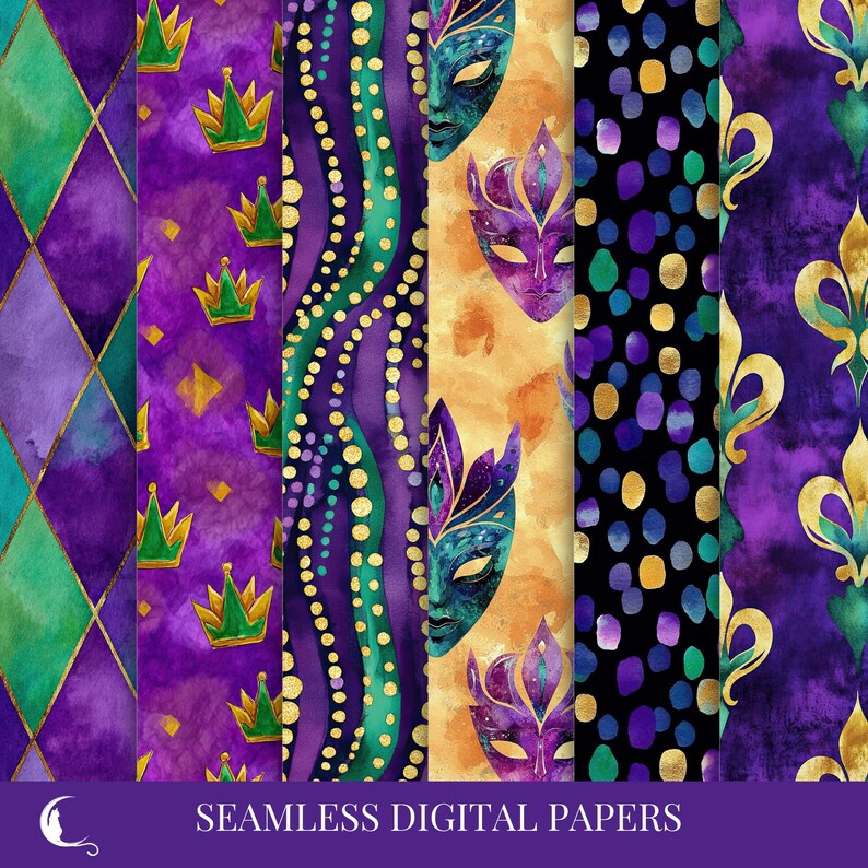 Mardi Gras Digital Paper Pack, Seamless Patterns for Scrapbooking, DIY ...
