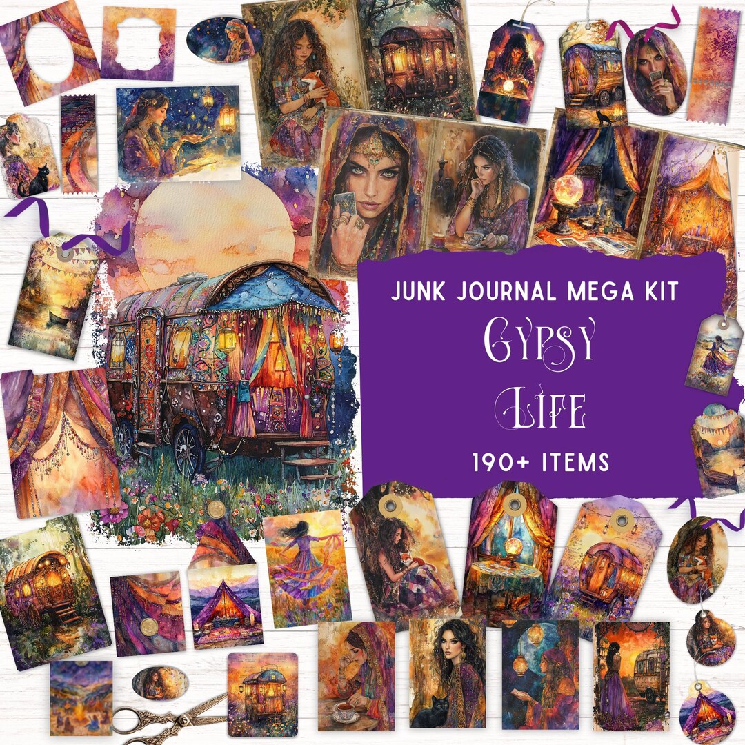 Gypsy Junk Journal Kit, Printable Folio Kit, Vintage Bohemian Ephemera ...