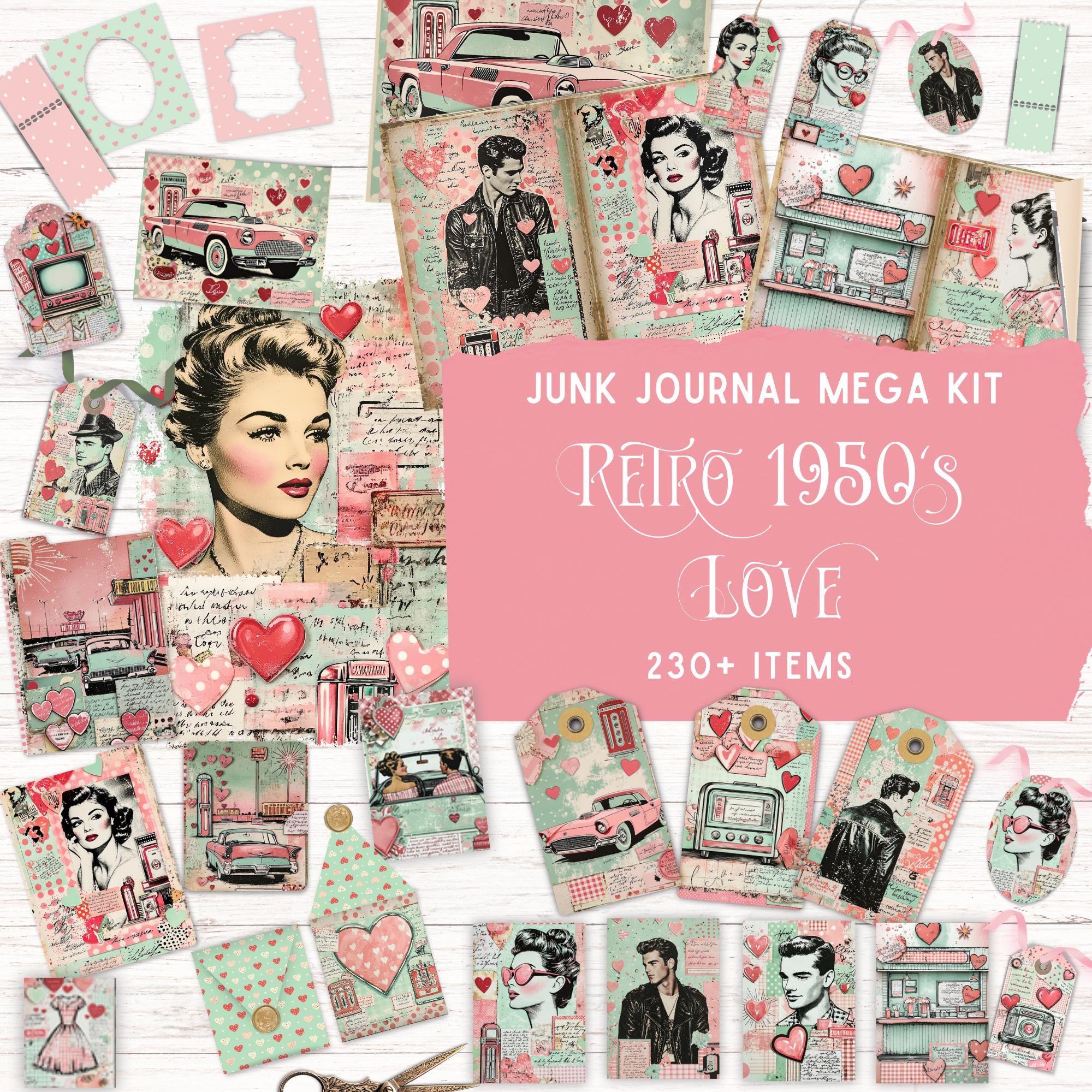Retro 1950s Love Junk Journal Kit, Printable Folio Pocket, Vintage ...