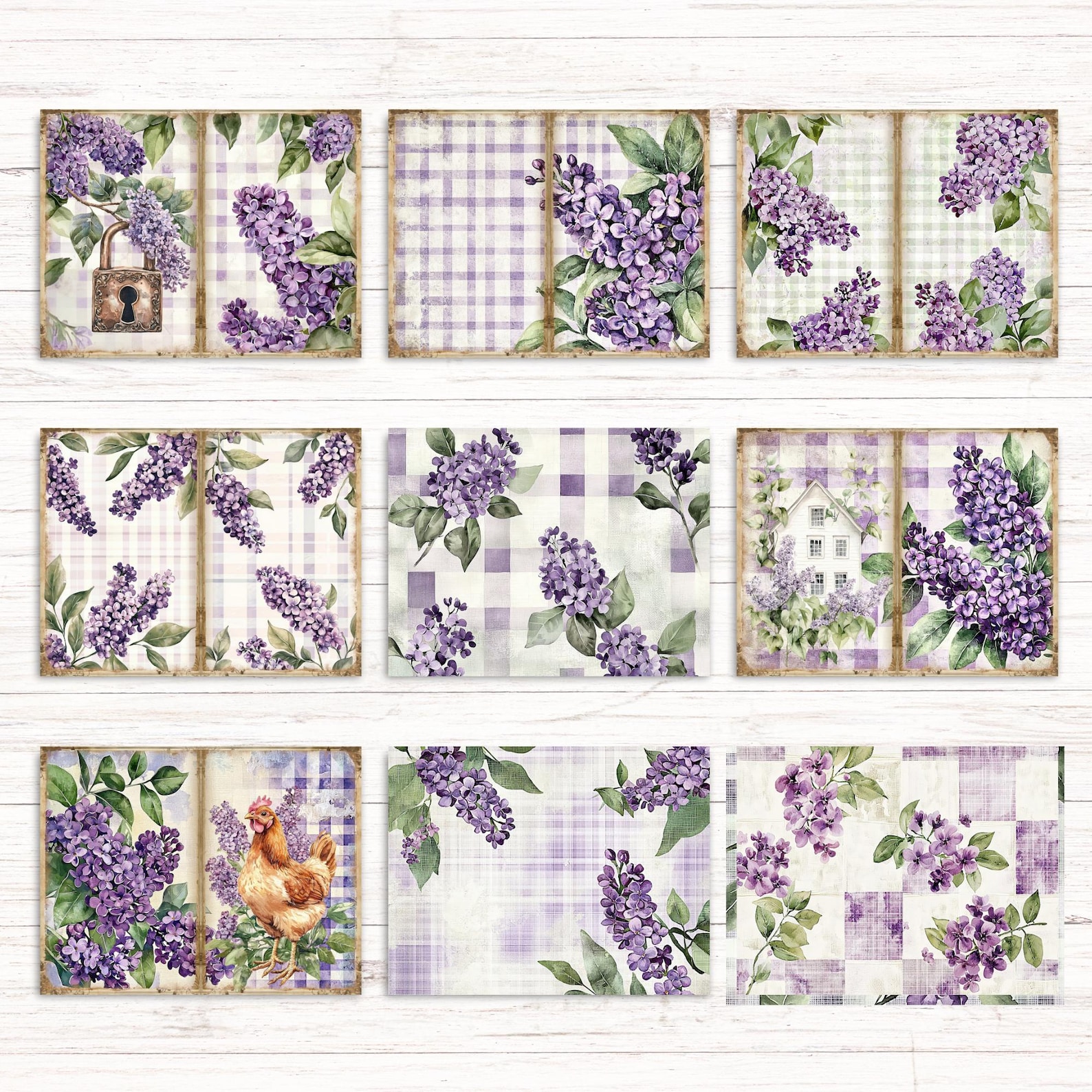Lilac Gingham Junk Journal Kit, Shabby Vintage Ephemera, Printable ...