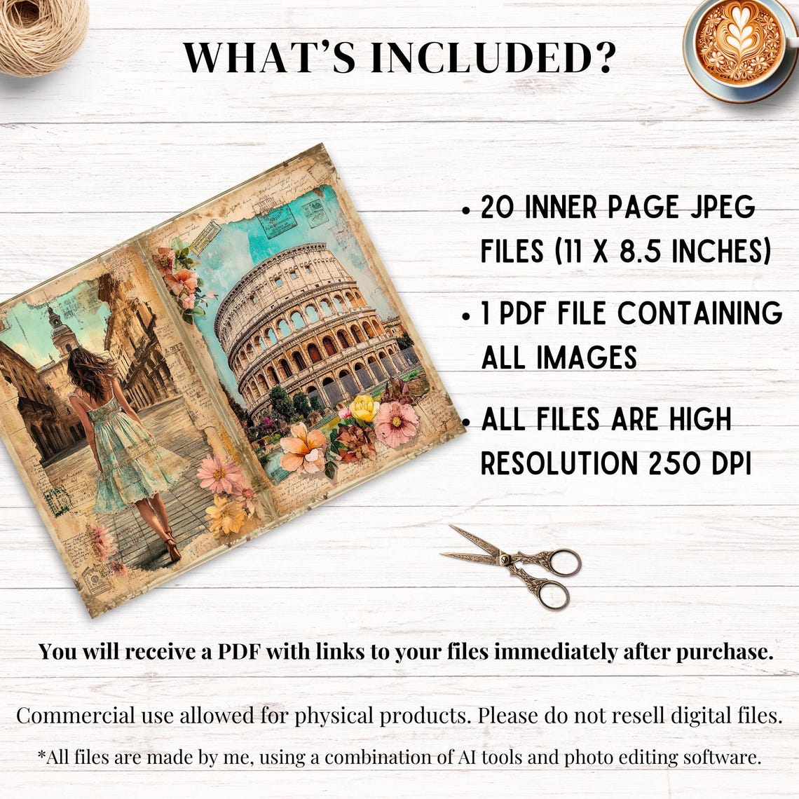 Shabby Chic Travel Junk Journal Kit, Vintage Ephemera, Printable Travel ...