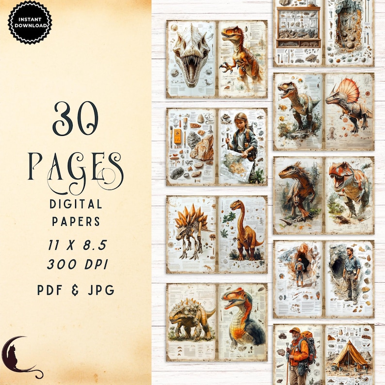 Dinosaur Junk Journal Kit, Printable Scrapbook Pages, Vintage ...
