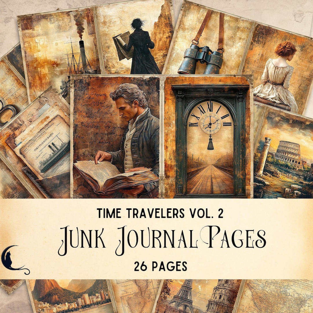 Time Travel Junk Journal Pages, Printable Travel Digital Paper, Vintage ...