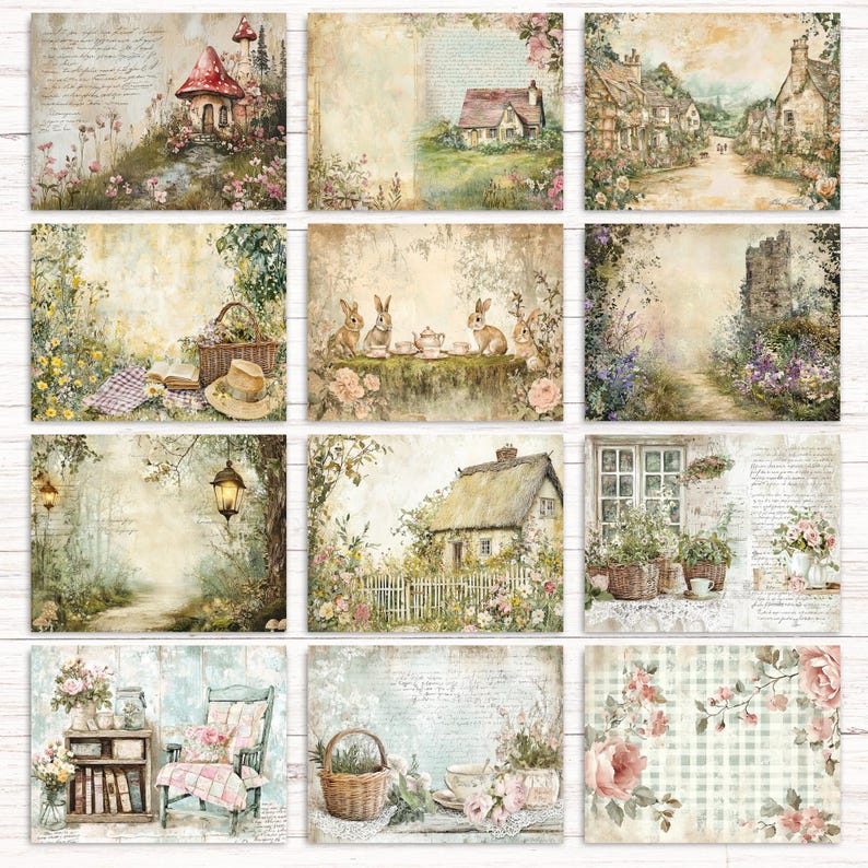 Cottagecore Fairytale Junk Journal Kit, Printable Background Pages for ...