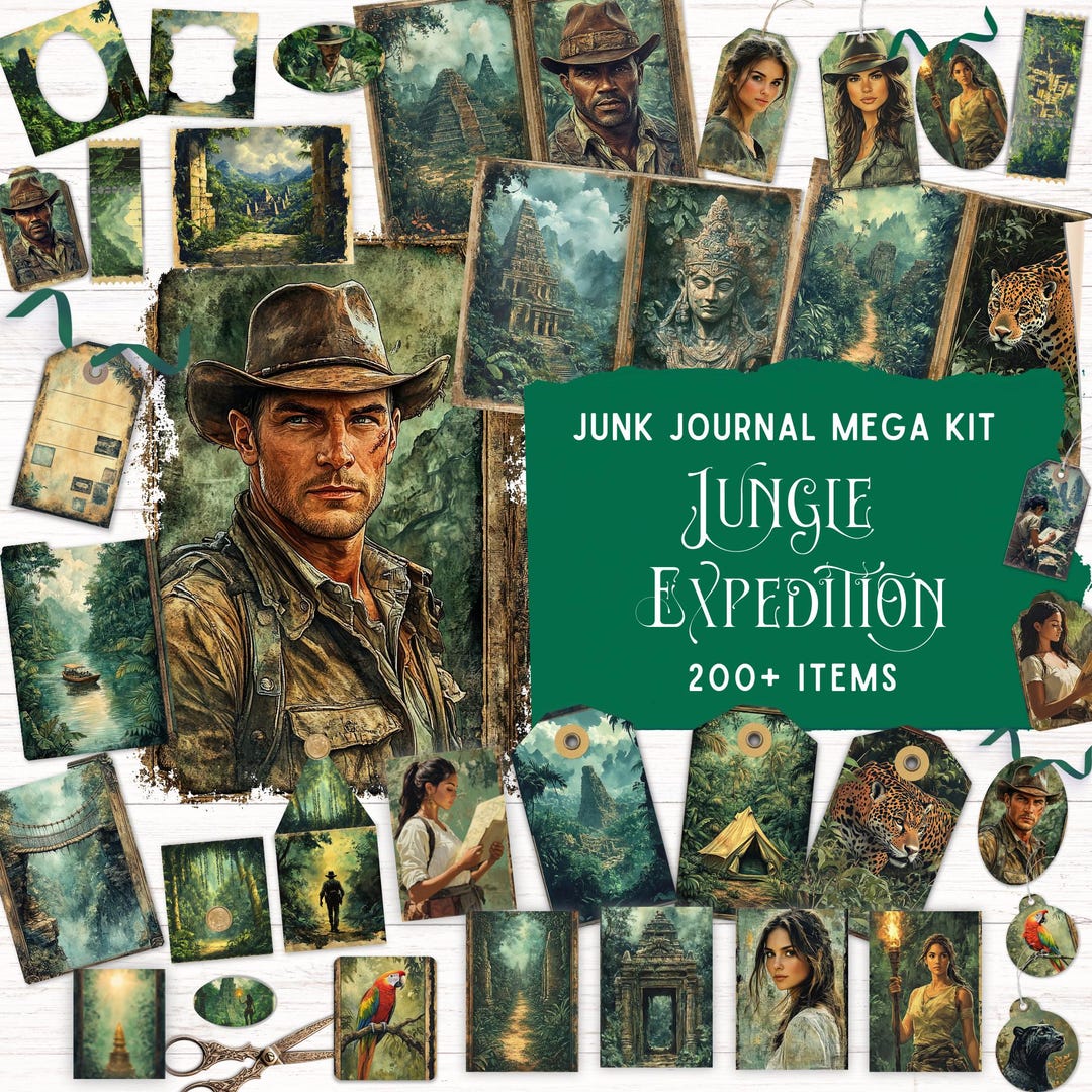 Jungle Expedition Junk Journal Kit, Adventure Printable Folio Kit ...