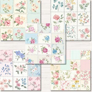 Pastel Floral Patchwork Digital Paper, Vintage Cottagecore Backgrounds ...