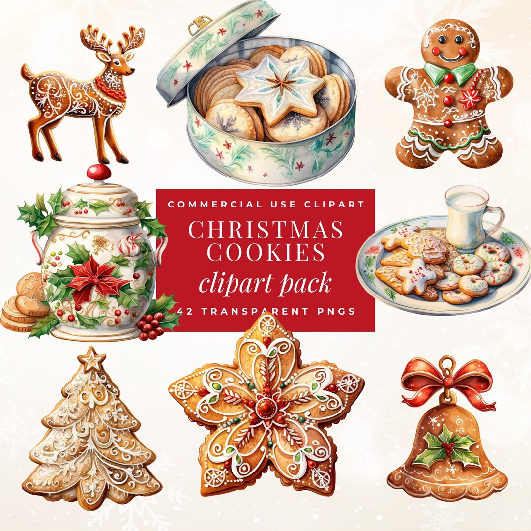 Watercolor Christmas Cookies Clipart, Gingerbread PNG, Sublimation ...