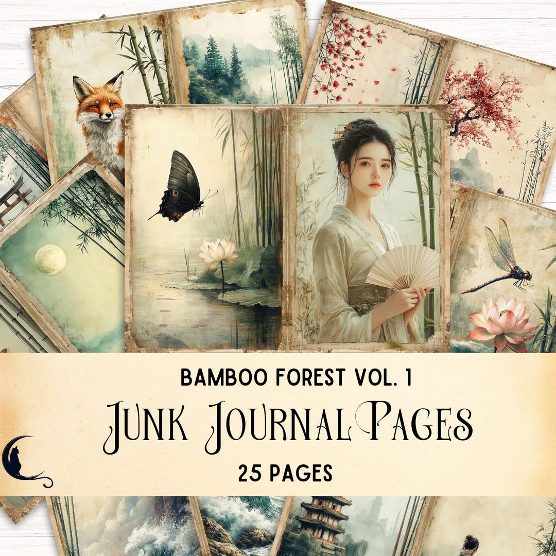 Asian Bamboo Junk Journal, Japan Scrapbook Kit, Japanese Garden Digital ...