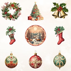 Vintage Christmas Clipart Bundle - Retro Holiday Illustrations ...