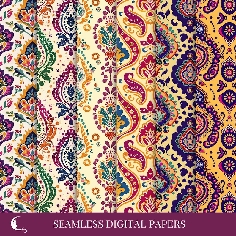 Indian Block Print Digital Paper, Seamless Floral Patterns, Printable ...