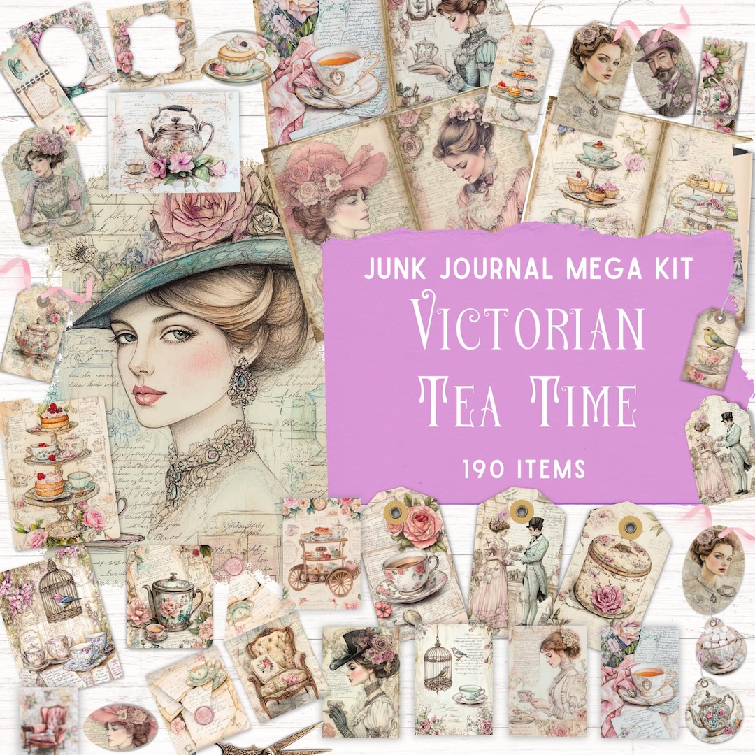 Victorian Tea Time Junk Journal Kit, Printable Scrapbooking Kit ...
