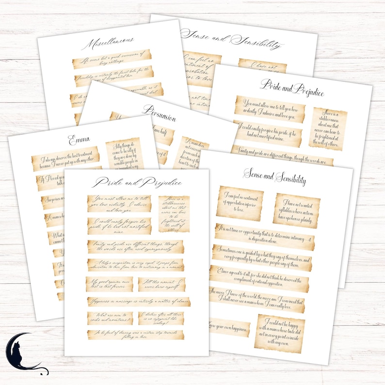 Jane Austen Quotes for Junk Journals, Printable Vintage Ephemera ...