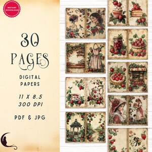 Vintage Strawberry Junk Journal, Printable Ephemera, Retro Strawberry ...