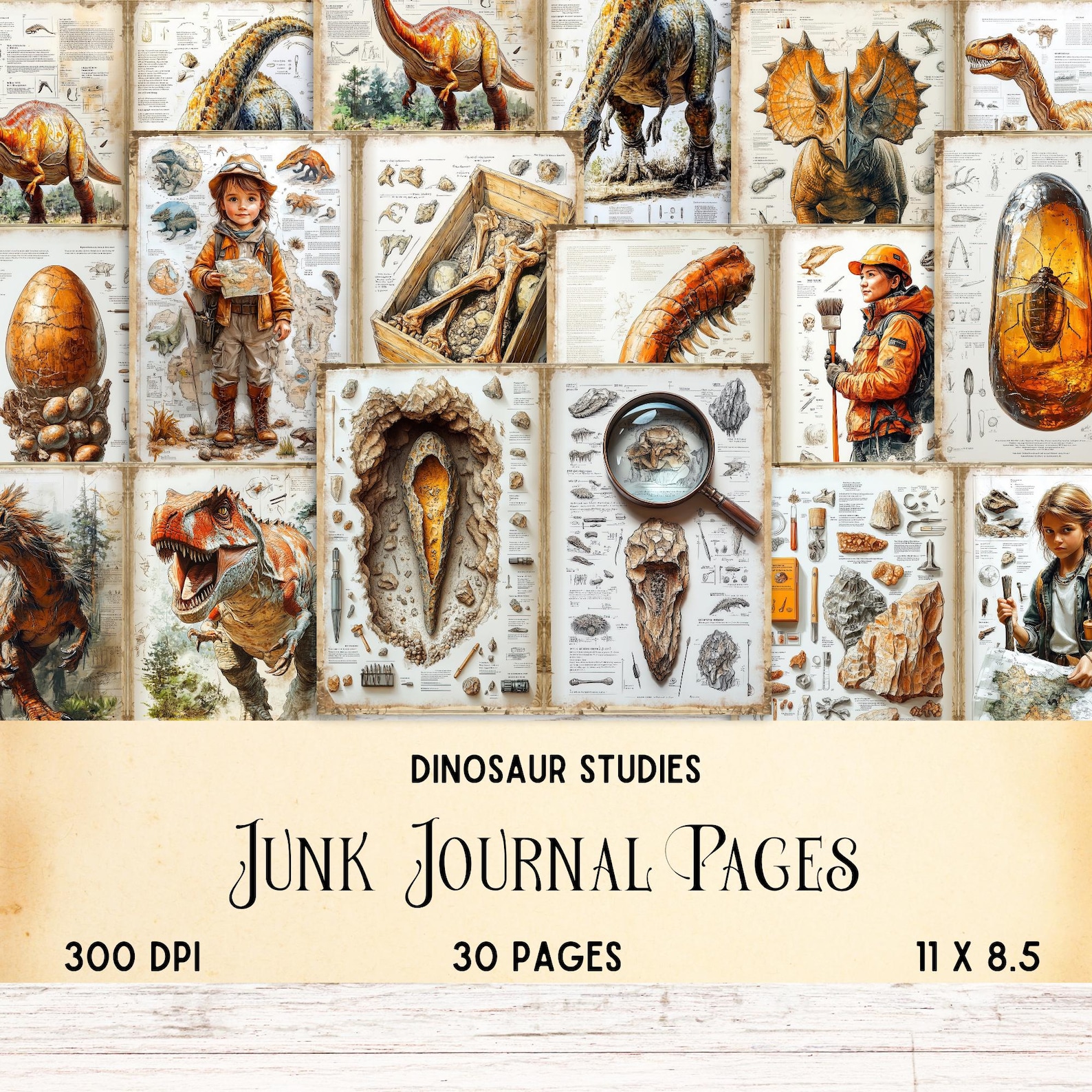 Dinosaur Junk Journal Kit, Printable Scrapbook Pages, Vintage ...