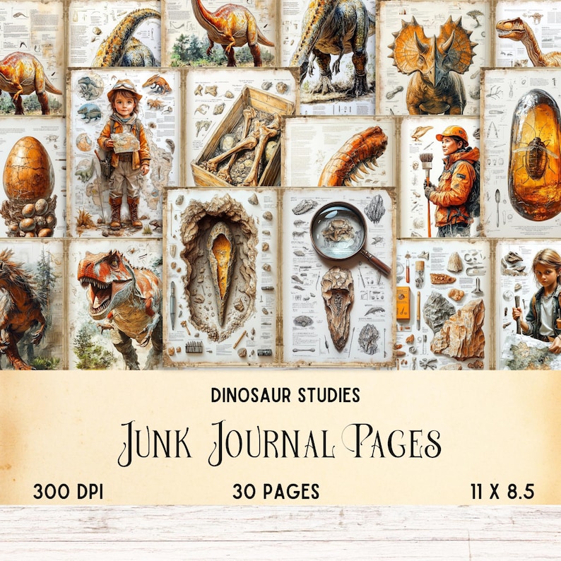 Dinosaur Junk Journal Kit, Printable Scrapbook Pages, Vintage ...
