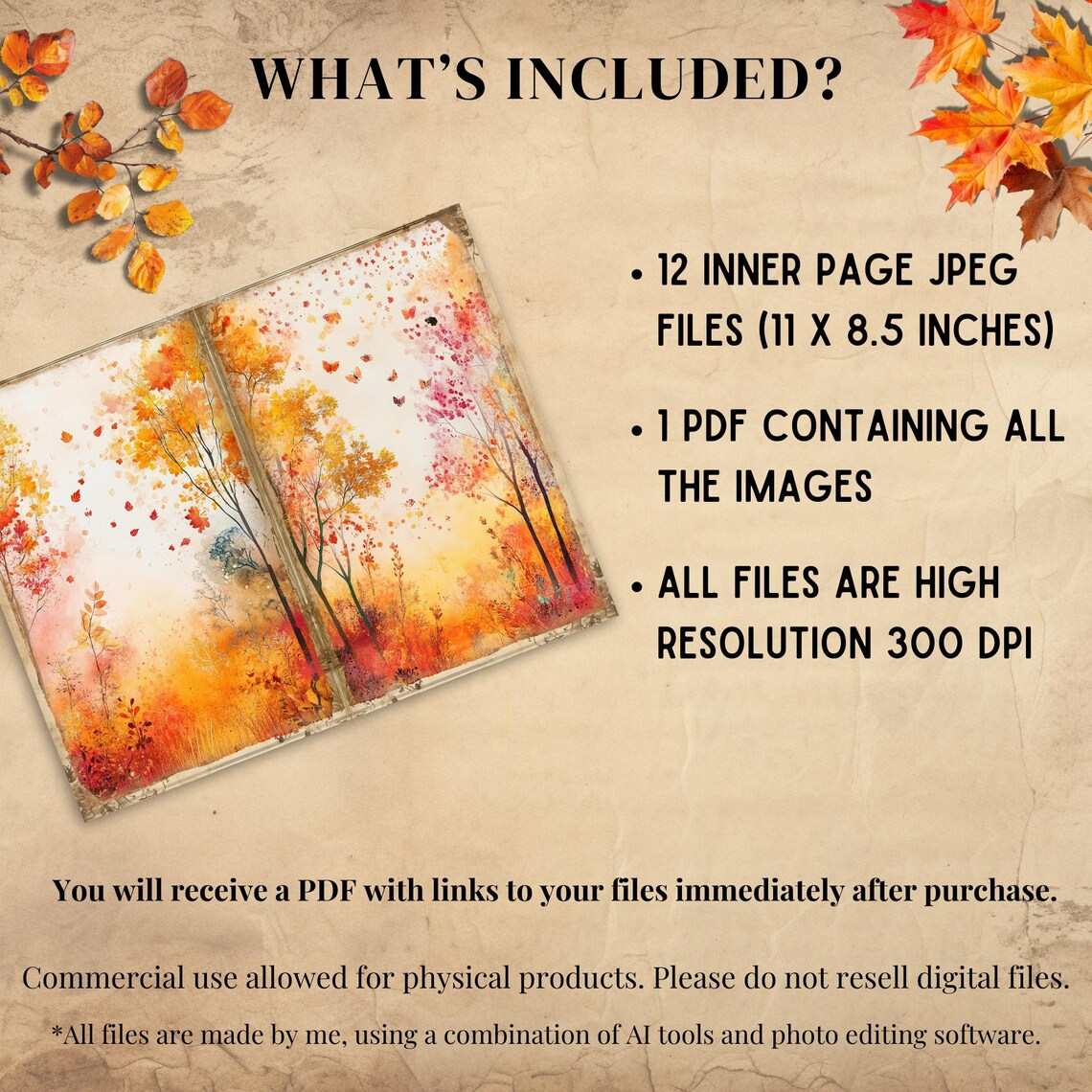 Colorful Autumn Borders Junk Journal Pages, Digital Fall Scrapbook ...
