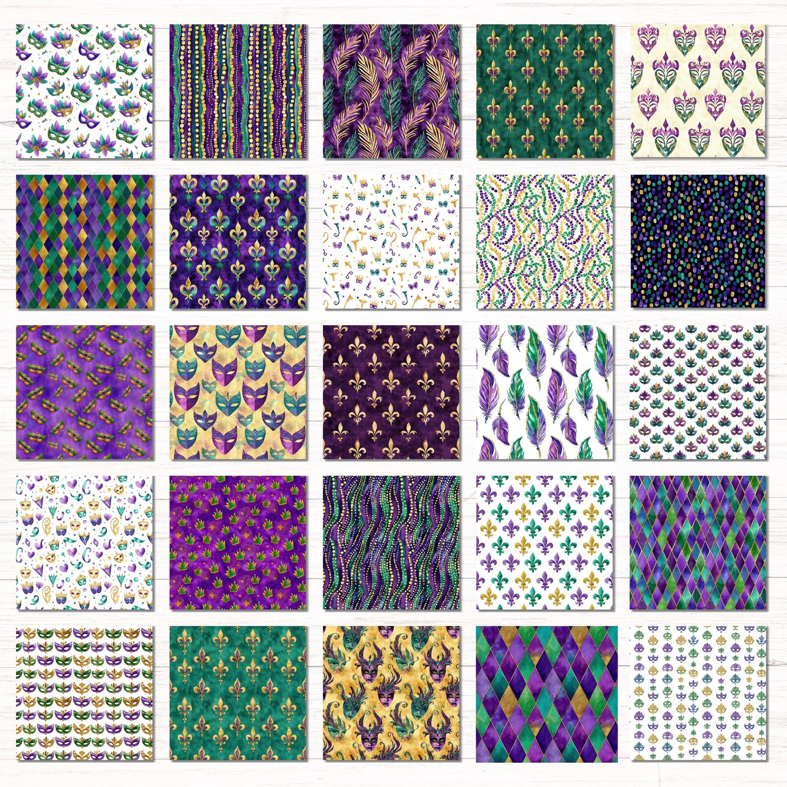 Mardi Gras Digital Paper Pack, Seamless Patterns for Scrapbooking, DIY ...