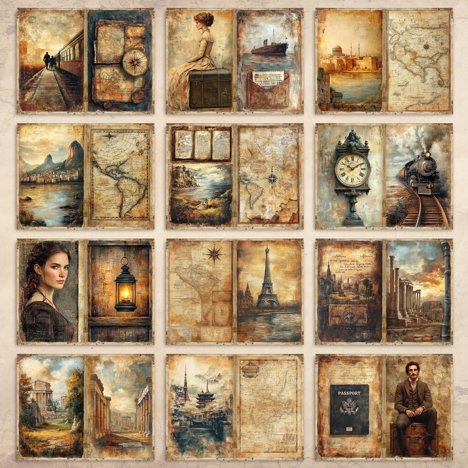 Time Travel Junk Journal Pages, Printable Explorers Digital Paper ...