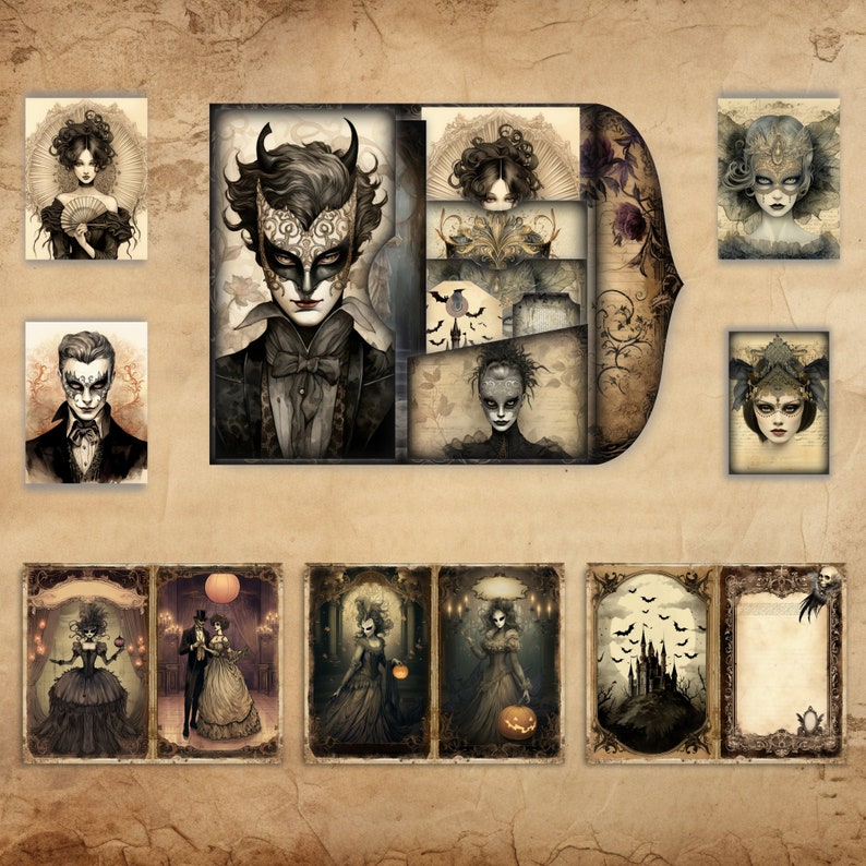 Vintage Gothic Halloween Junk Journal Kit Folding Folio Loaded Pocket ...