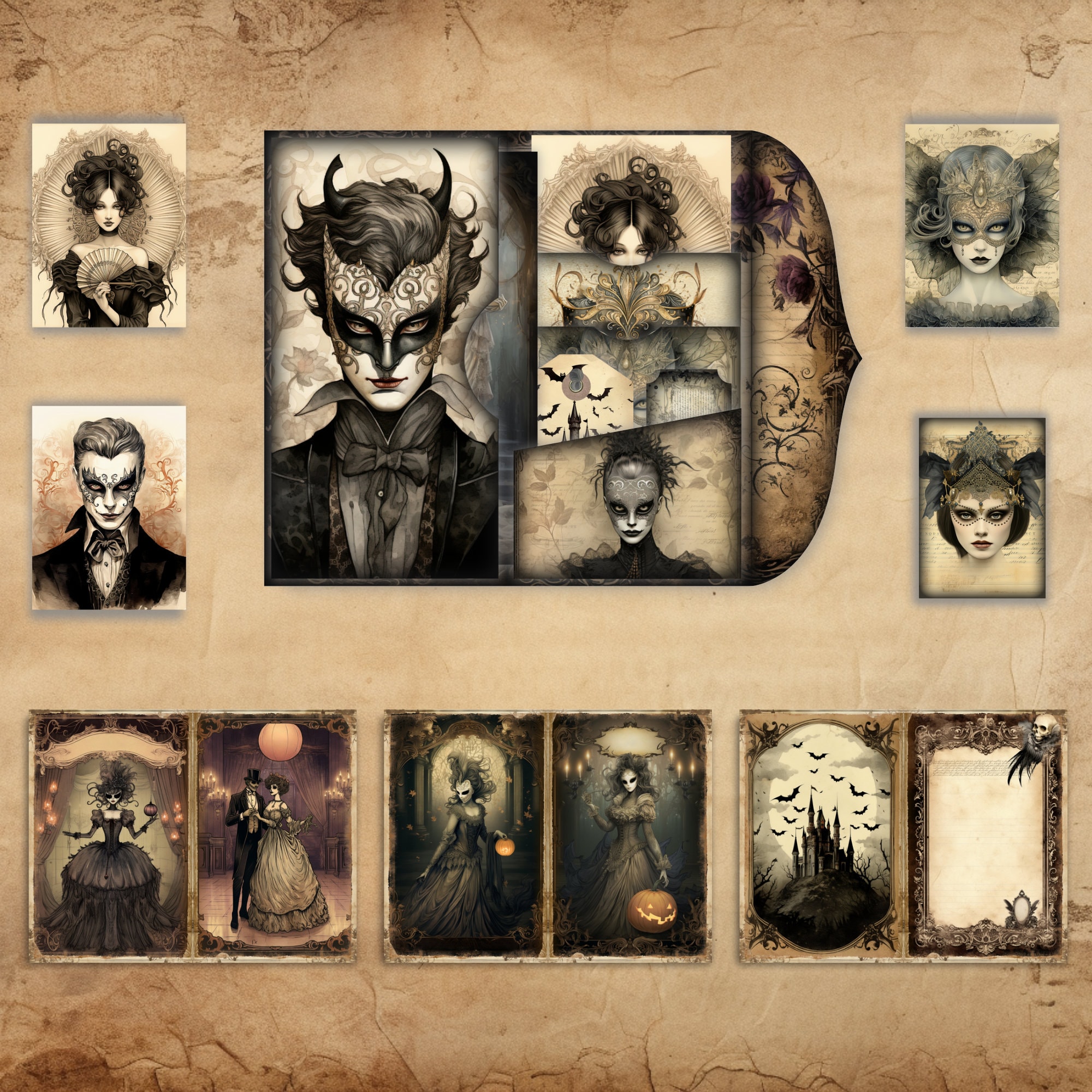 Vintage Gothic Halloween Junk Journal Kit Folding Folio Loaded Pocket ...