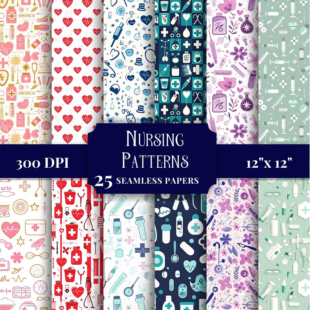 Seamless Nursing Patterns Digital Paper Cute Nurse Themed Printable ...