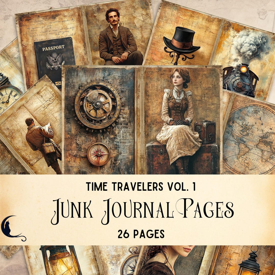 Time Travel Junk Journal Pages, Printable Explorers Digital Paper ...