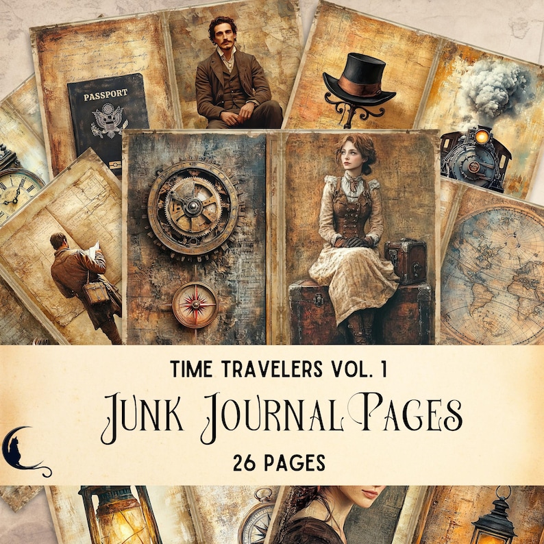 Time Travel Junk Journal Pages, Printable Explorers Digital Paper ...