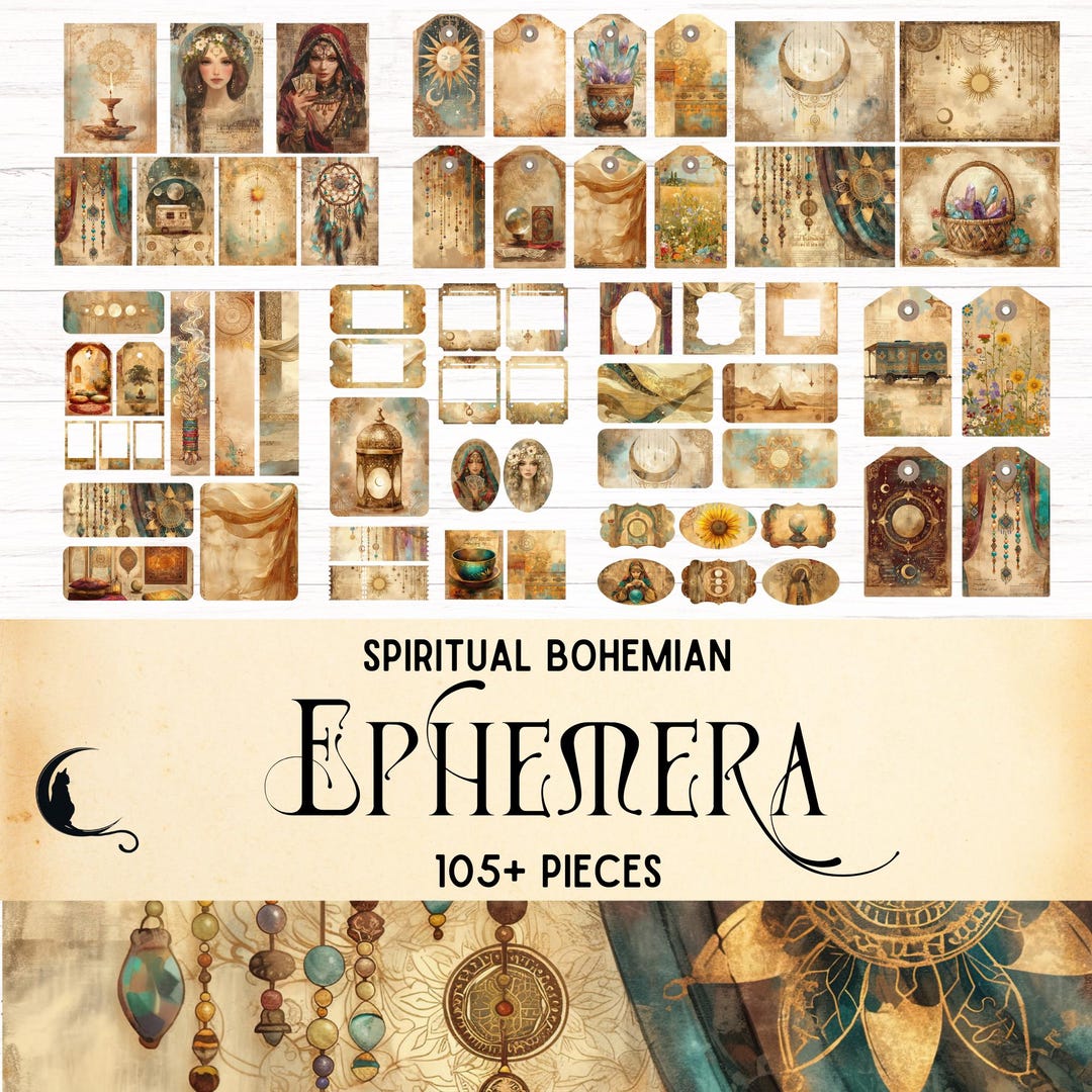 Spiritual Bohemian Junk Journal Ephemera Kit, Mystic Ephemera, Boho ...