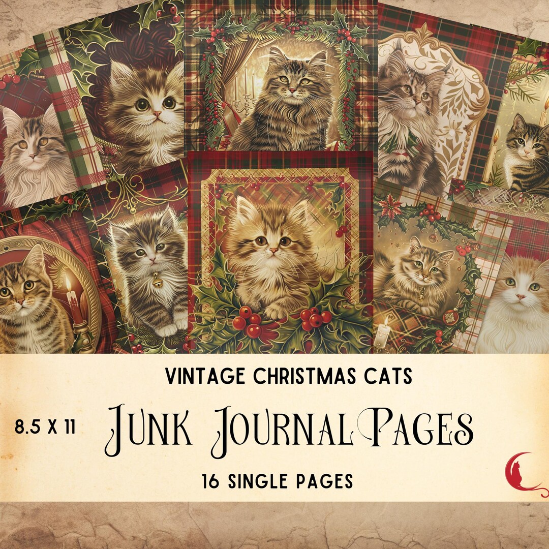 Vintage Christmas Cats Junk Journal Paper, Digital Download, Printable ...