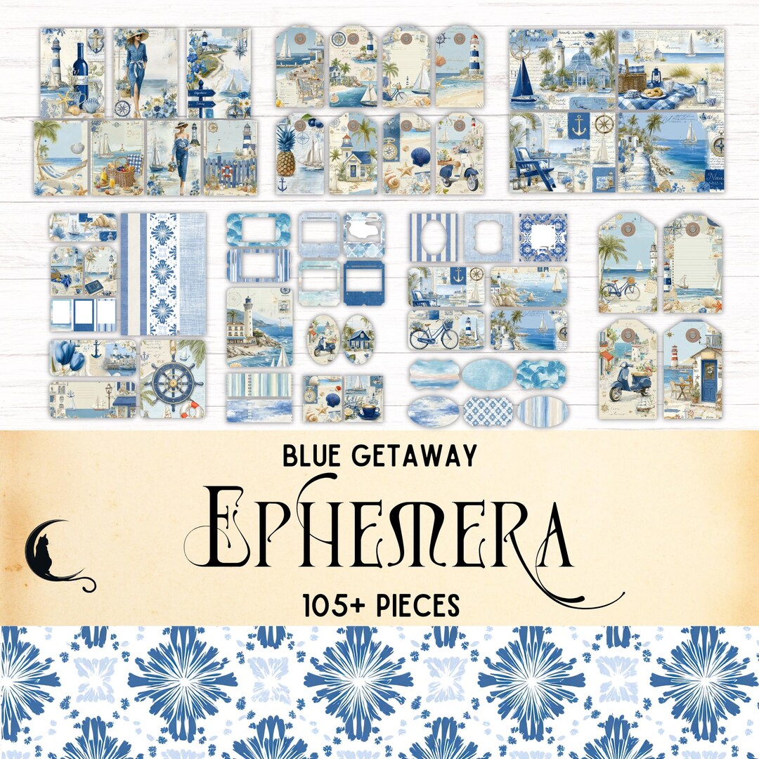Blue Getaway Junk Journal Ephemera Kit, Printable Coastal Beach ...