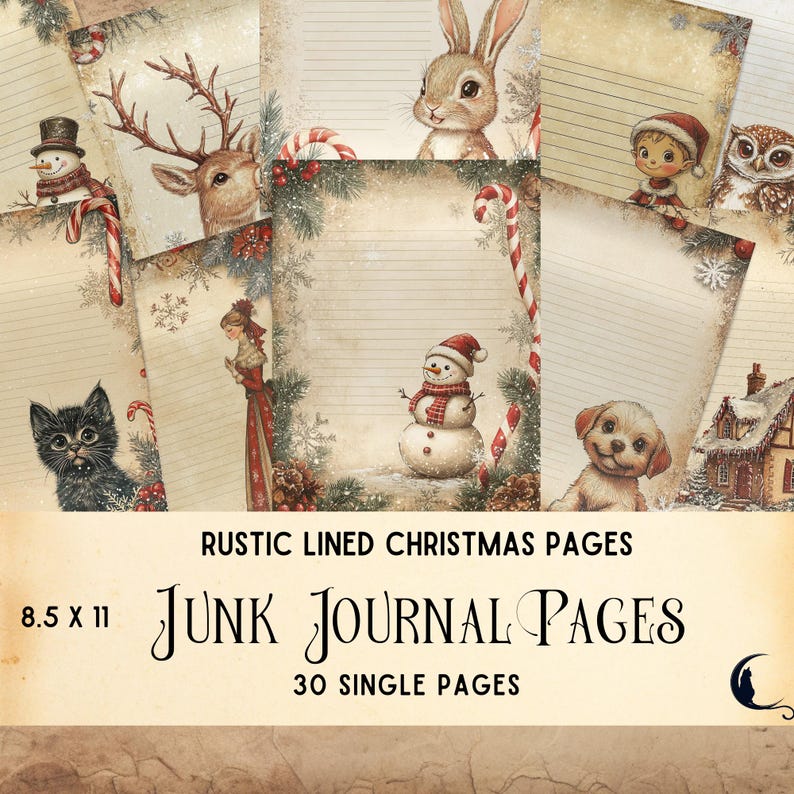Rustic Lined Christmas Printable Papers, Holiday Writing Junk Journal ...