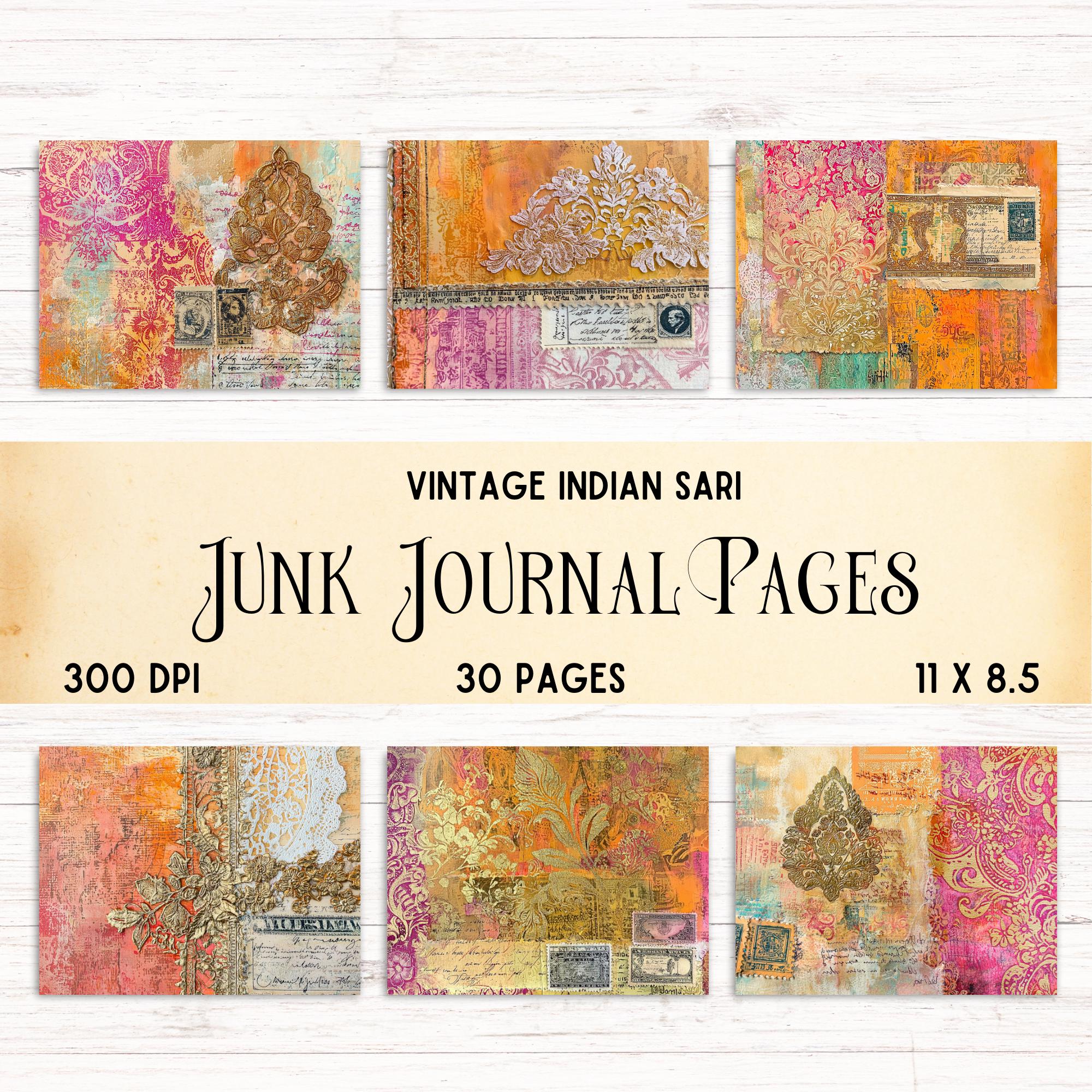 Vintage Indian Sari Scraps Collage Junk Journal Pages Antique Scrapbook ...