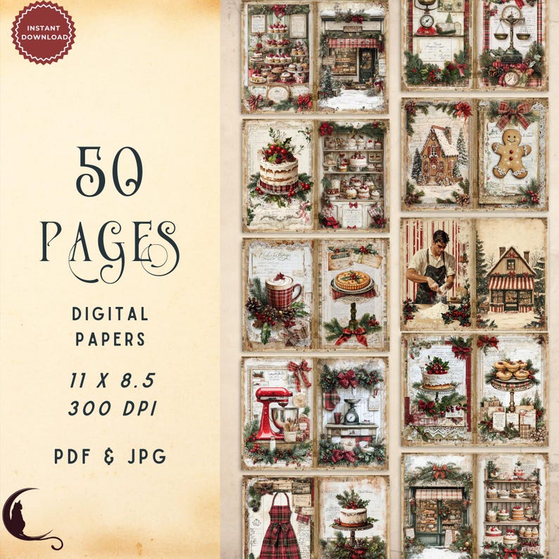 Rustic Christmas Bakery Junk Journal Kit, Festive Folding Folio ...