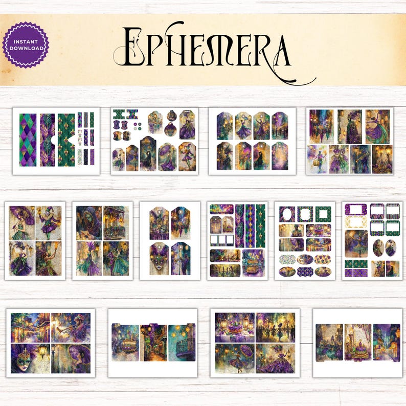 Mardi Gras Junk Journal Kit, Printable Folio Pocket, Vintage Masquerade ...