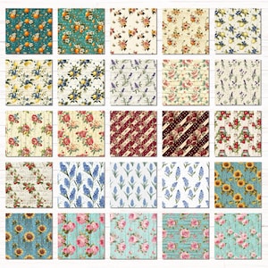 Seamless Retro Floral Digital Paper, Printable Backgrounds, Shabby Chic ...