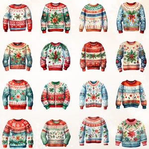 Ugly Christmas Sweater Clipart, Ugly Sweater PNG, Watercolor Holiday ...
