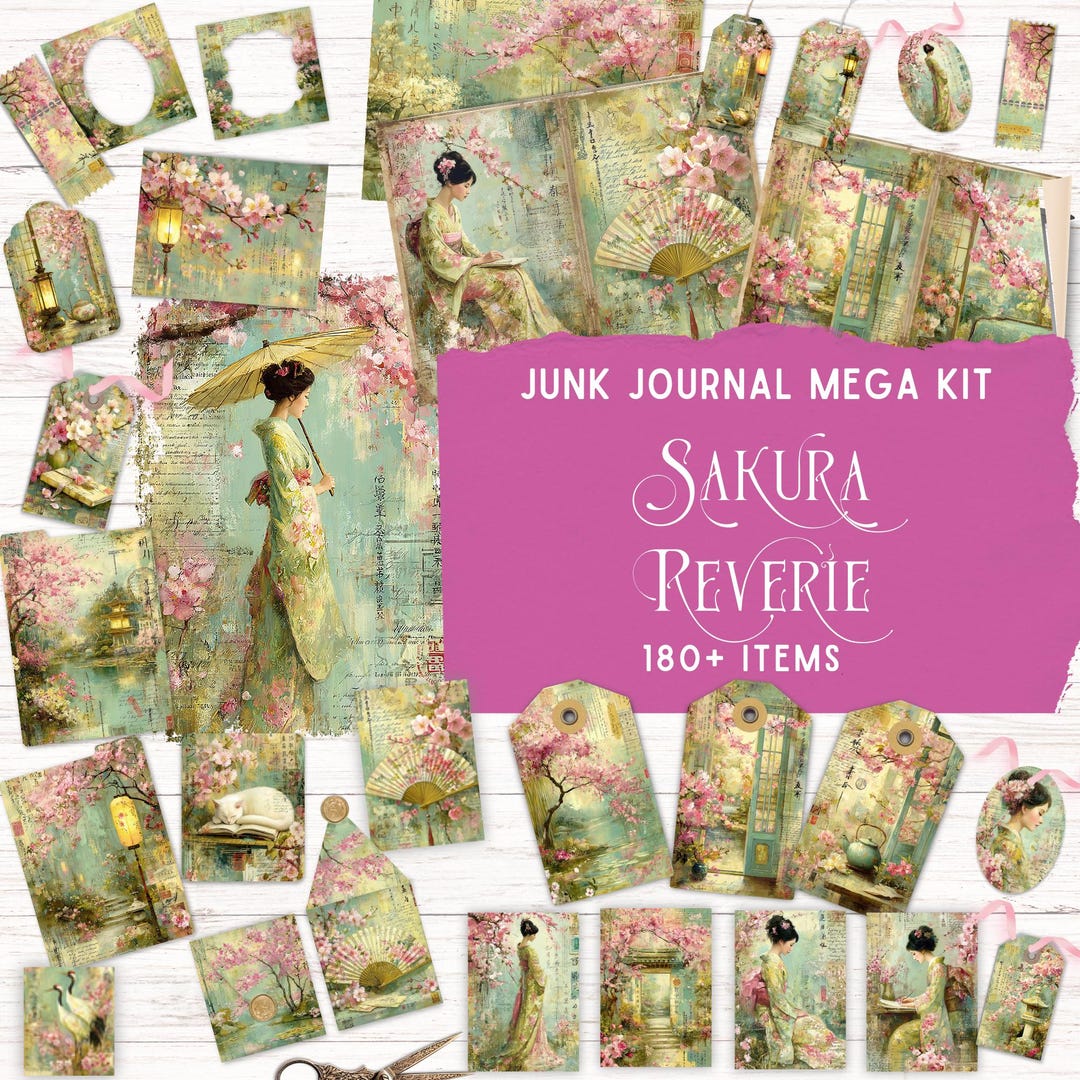 Sakura Reverie Junk Journal Kit, Printable Folio Pocket, Romantic ...