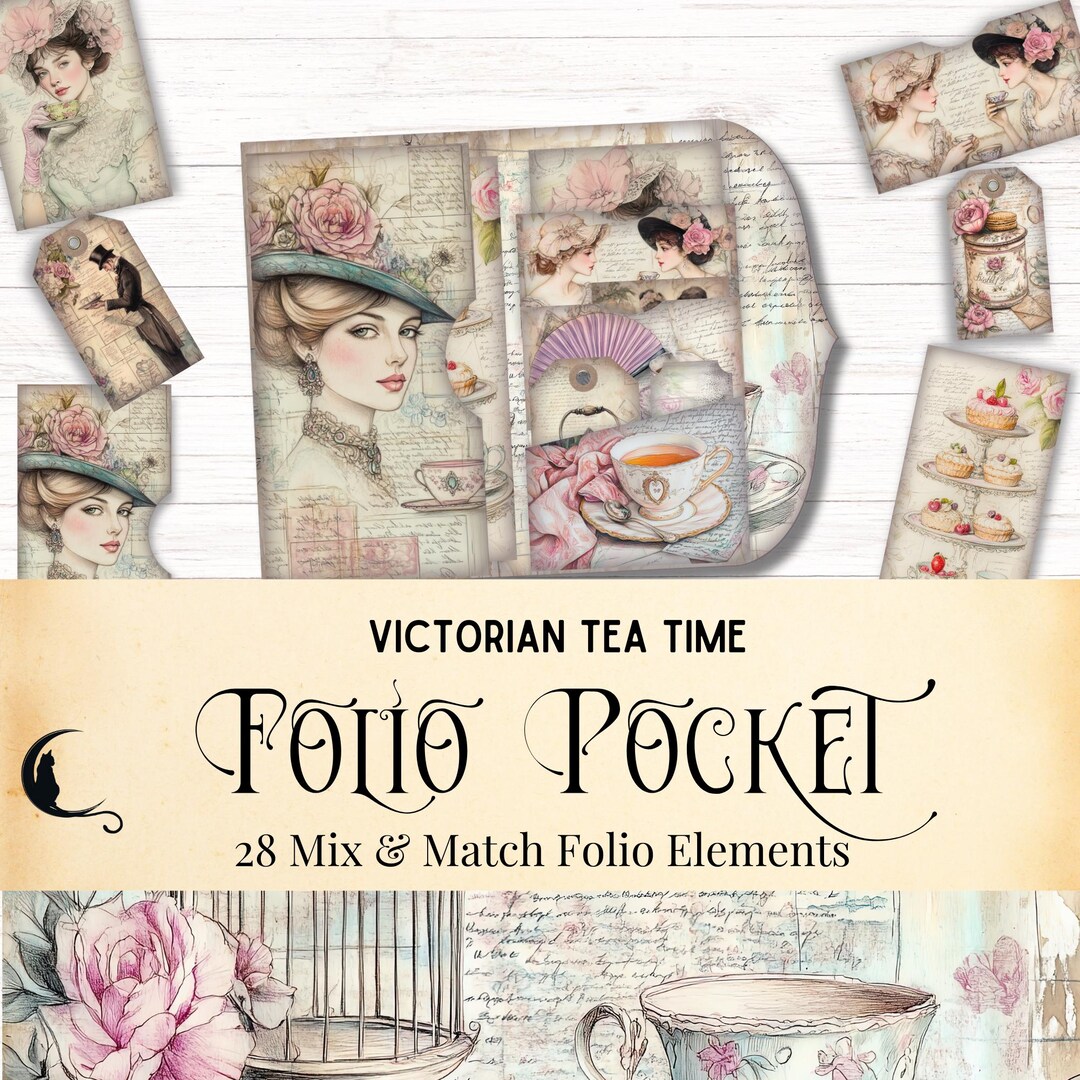 Victorian Tea Time Junk Journal Folio Kit, Printable Pocket Ephemera ...